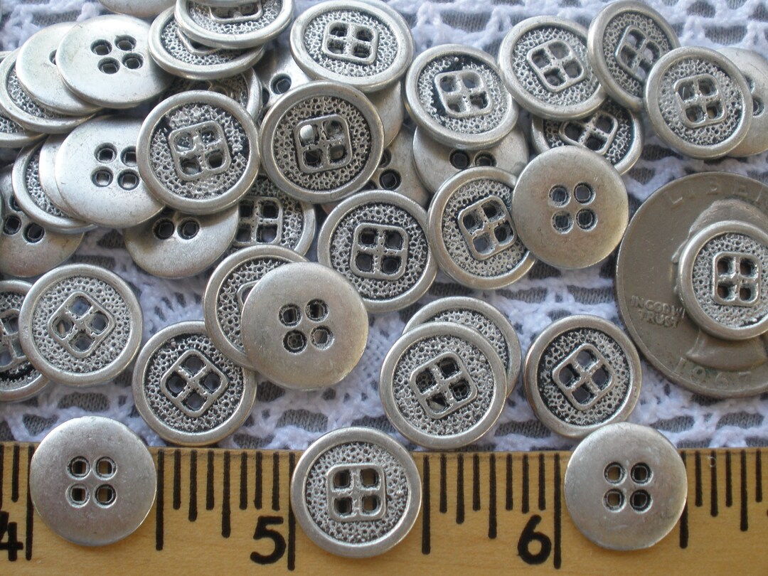 Matte Antique Silver 13MM Metal Shirt Buttons 4-hole 1/2" 20L 12 Pcs ...