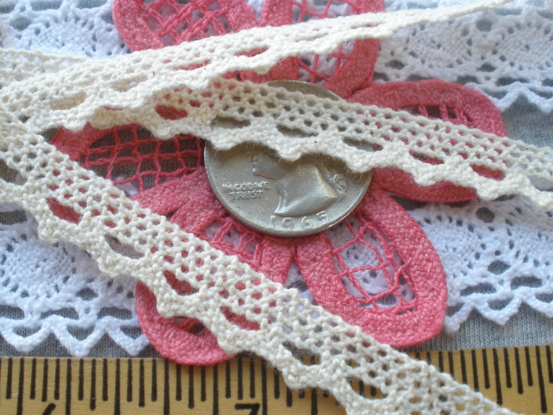 Ecru Cotton Crochet Chevron Edge Lace Trim 7/16" 11MM Wide Natural ...