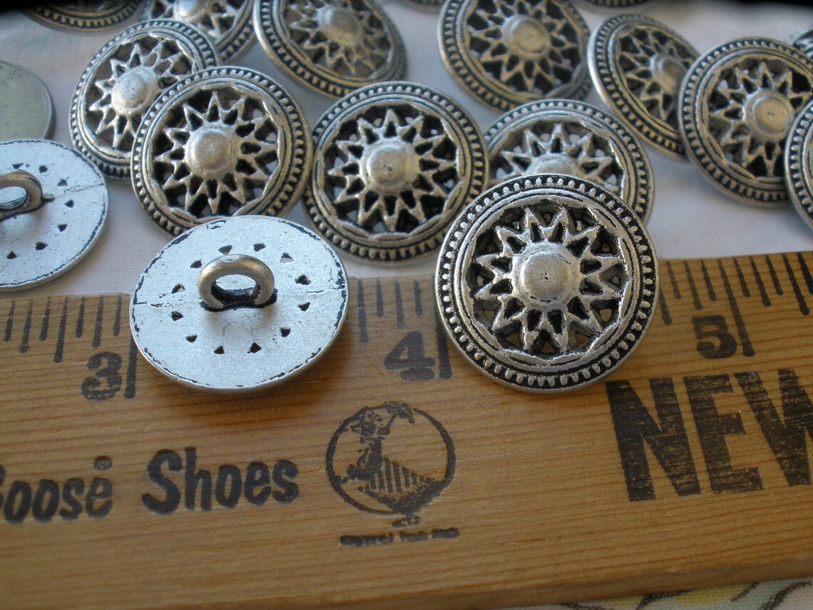 Pierced Metal Filigree Sun Buttons 3/4" Shank (19MM 30L) Antique Silver ...