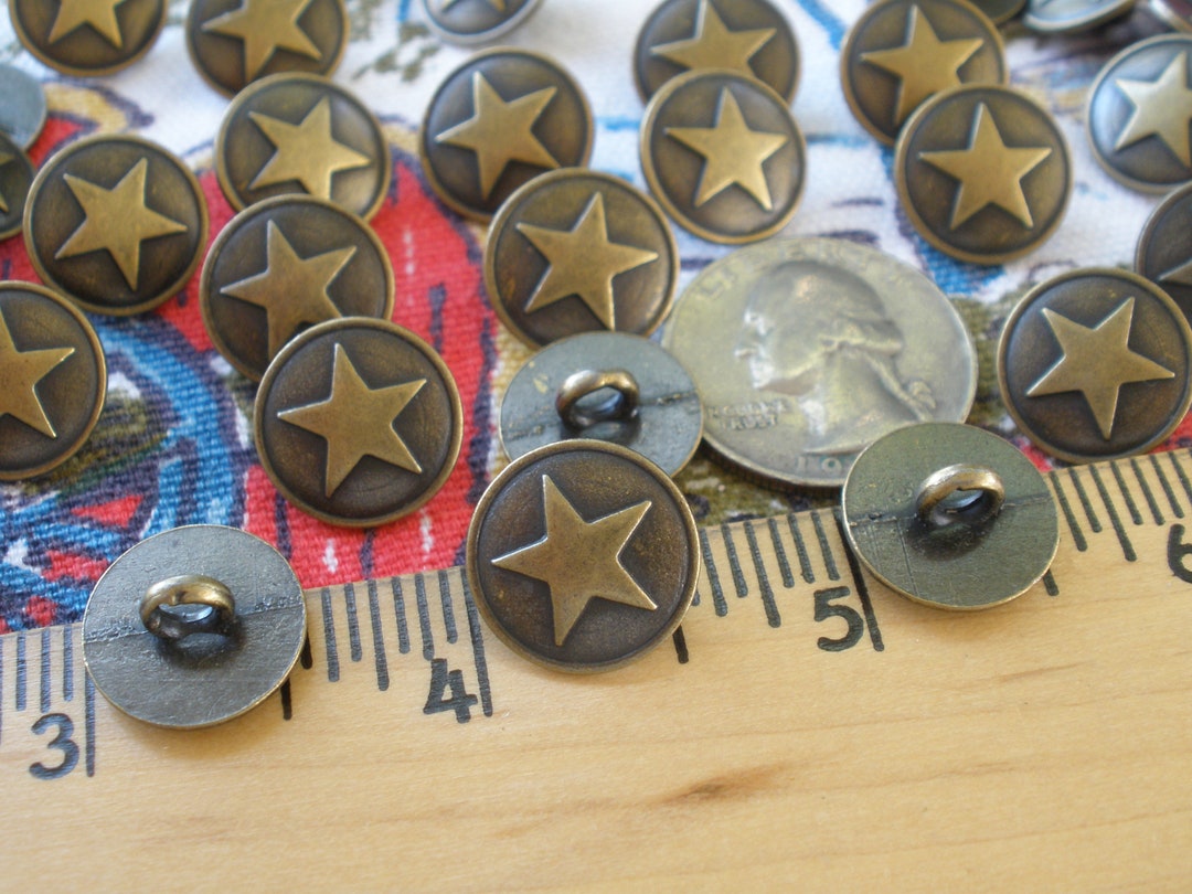 15MM Bronze Star Buttons Metal Shank Size 23L Matte Antiqe Brass Color ...