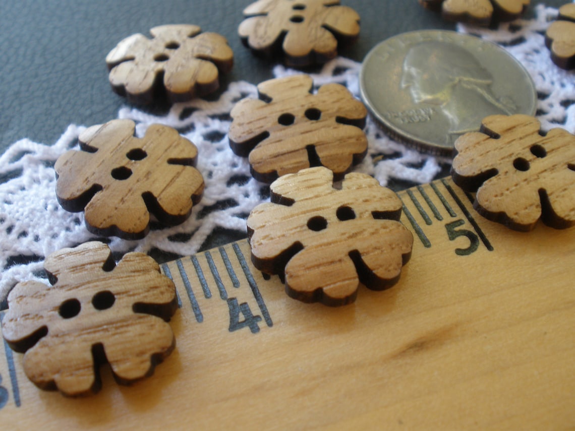 Carved Flower Shape Wood Buttons 2 Hole Sew-on 12 Pieces 28L 11/16 Inch ...