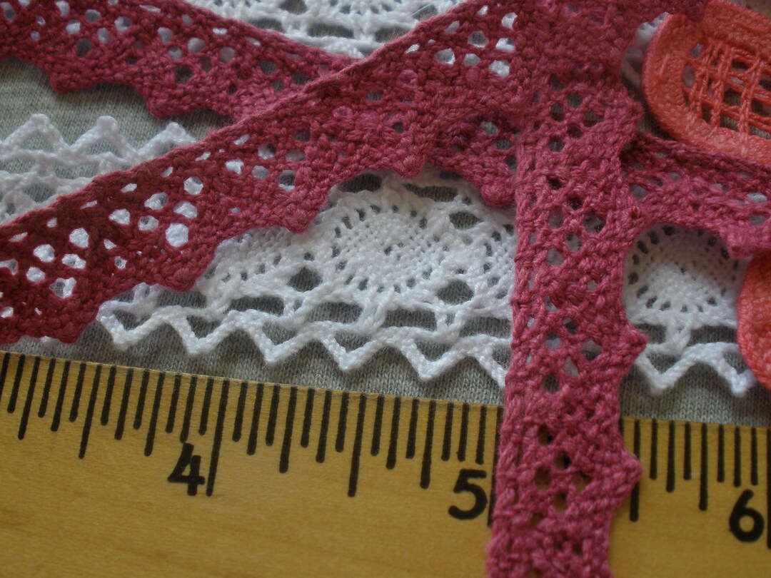 Berry Pink Cotton Cluny Chevron Edge Crochet Lace Trim 13mm 1/2" Wide ...