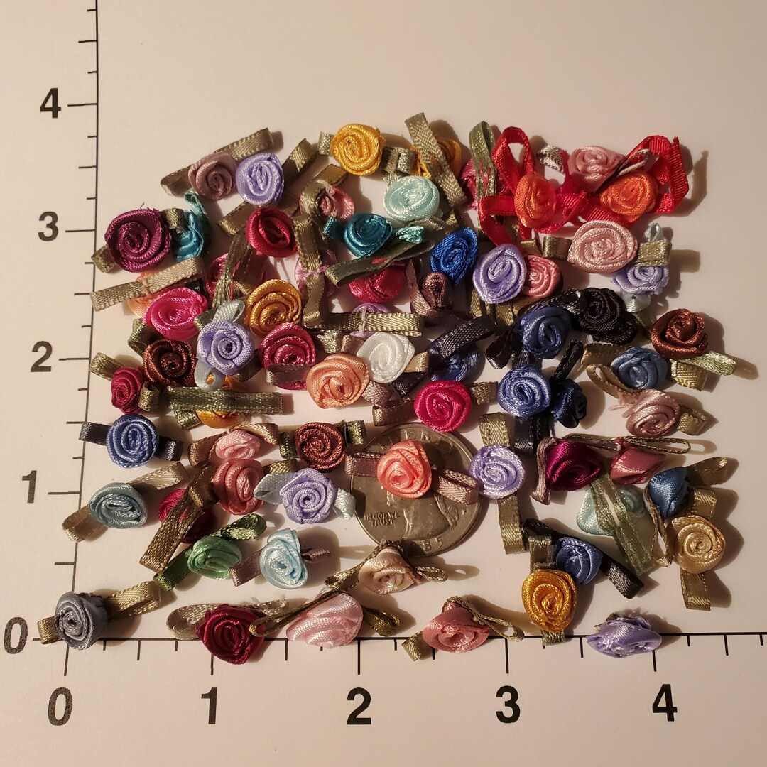 Ribbonwork Flowers Mixed Small Satin Ribbon Tight Roses Rosettes Hand ...