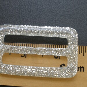 Silver Glitter in Clear Lucite Plastic Buckle 2" Scarf Slider Tri-glide ...