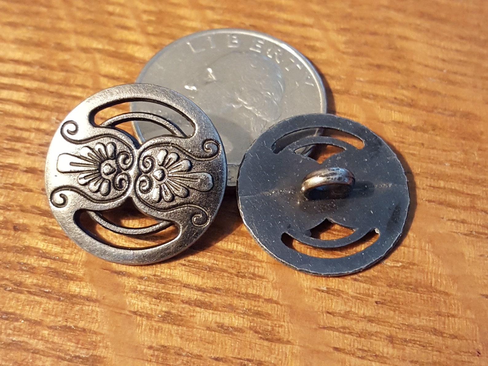 Pierced Metal Flower Filigree Buttons 13/16" Shank Oxidized Silver ...