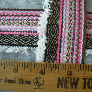 Tribal Woven Ribbon With Micro Loop Fringe 1 7/8" Wide Pink White Black ...