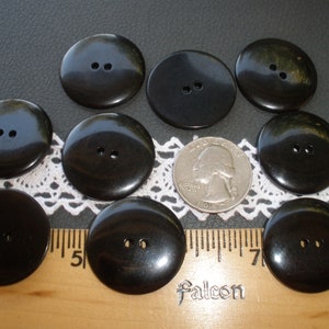 Cool Vintage Basic Black Buttons 9 Coat Size 28MM Plastic 1 1/8" 45L 2 ...