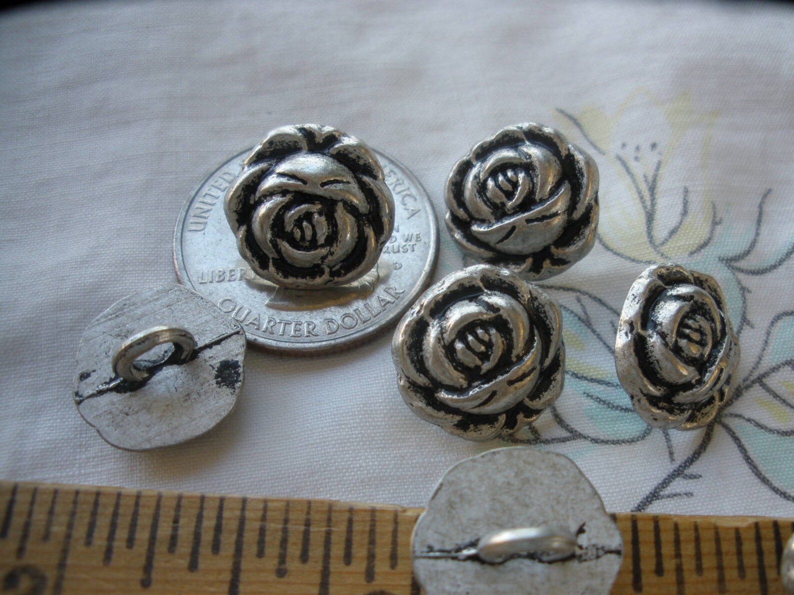 Vintage Pewter Color Roses Metal Shank Buttons Size 24L - Etsy