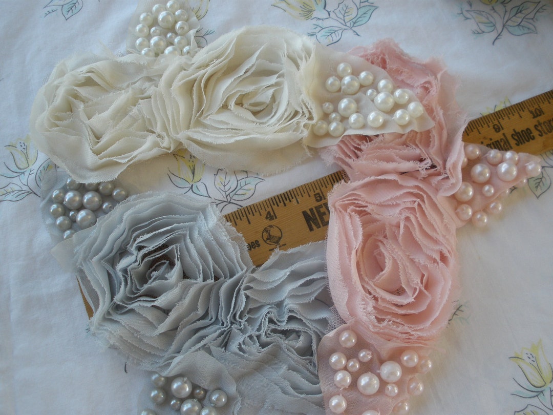 Bridal Bling Ivory Flower Applique Pink or Gray Pearls Embellishment ...