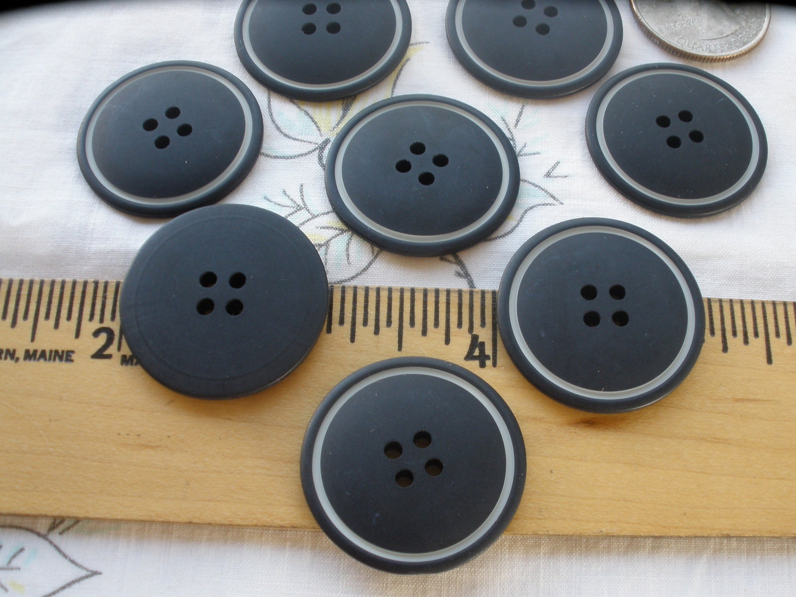 Matte Charcoal Black Coat Buttons White Rim Detail 45L 1 - Etsy