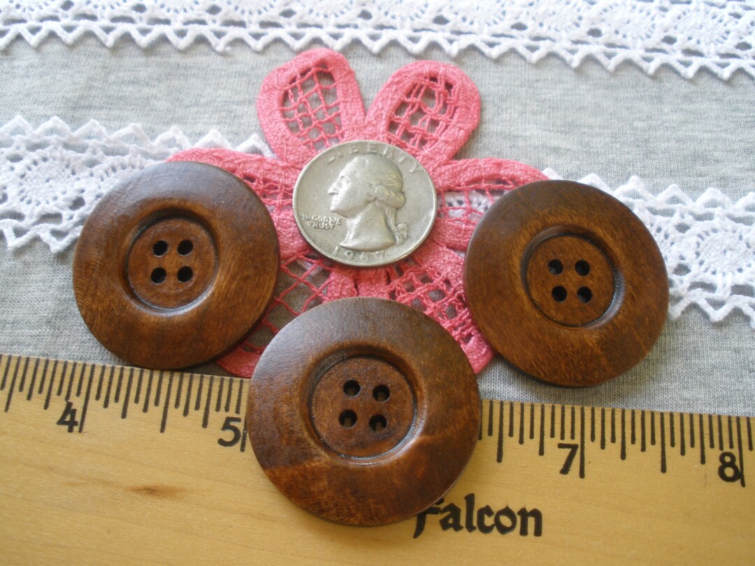 3 Pieces Extra Large 35MM Wood Coat Buttons 1 3/8" 54L 55L Brown Stain ...