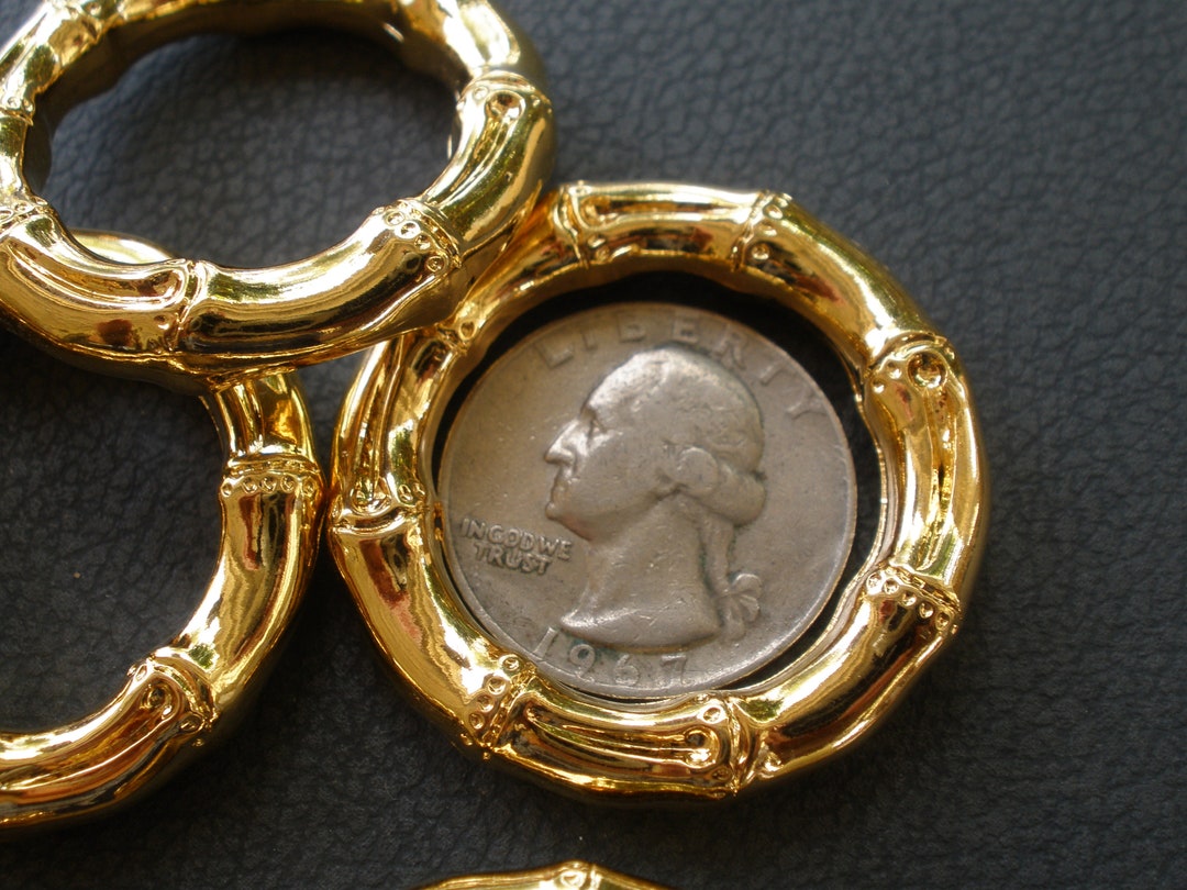 Hollow Gold Color Macrame Rings 1.5" Bamboo Shape Metallic Coated O ...