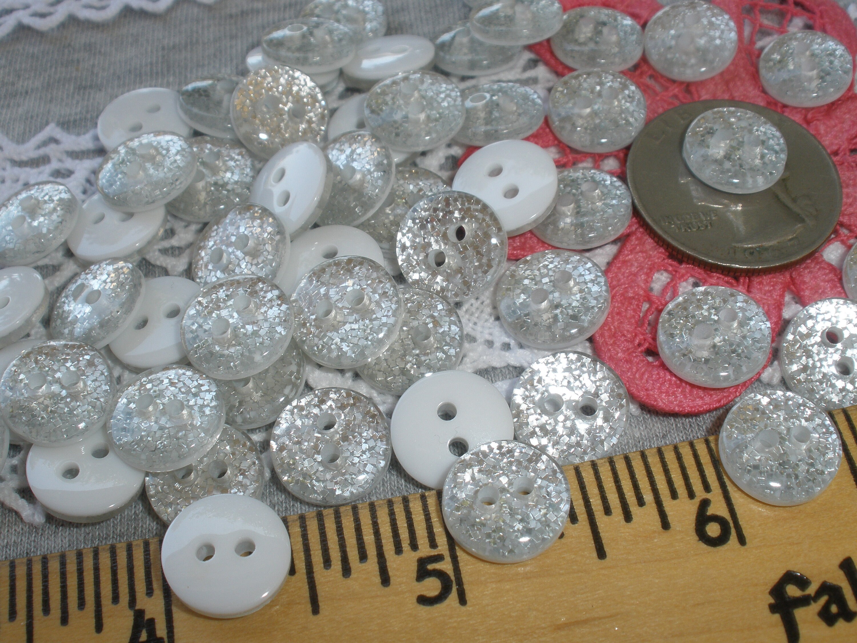 Silver Glitter Clear Resin White Plastic 11MM Buttons 18L 2 Hole Sew on ...