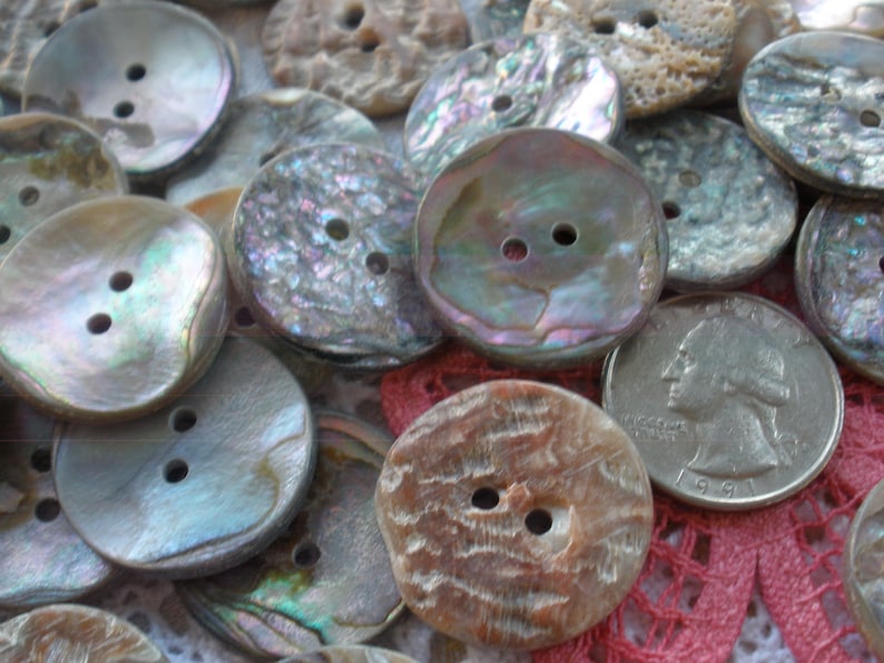Rustic Unpolished 25MM Rainbow Abalone Shell Buttons Natural 1 Inch 40L ...