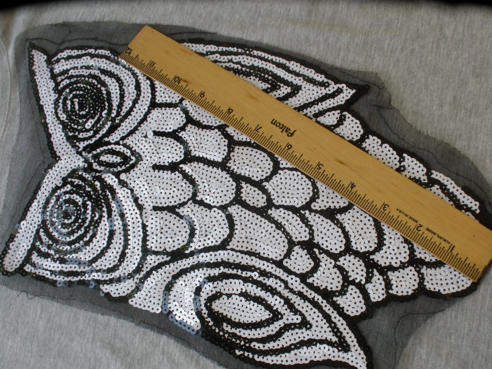 Large Black & White Sequin Owl Applique on black Tulle | Etsy