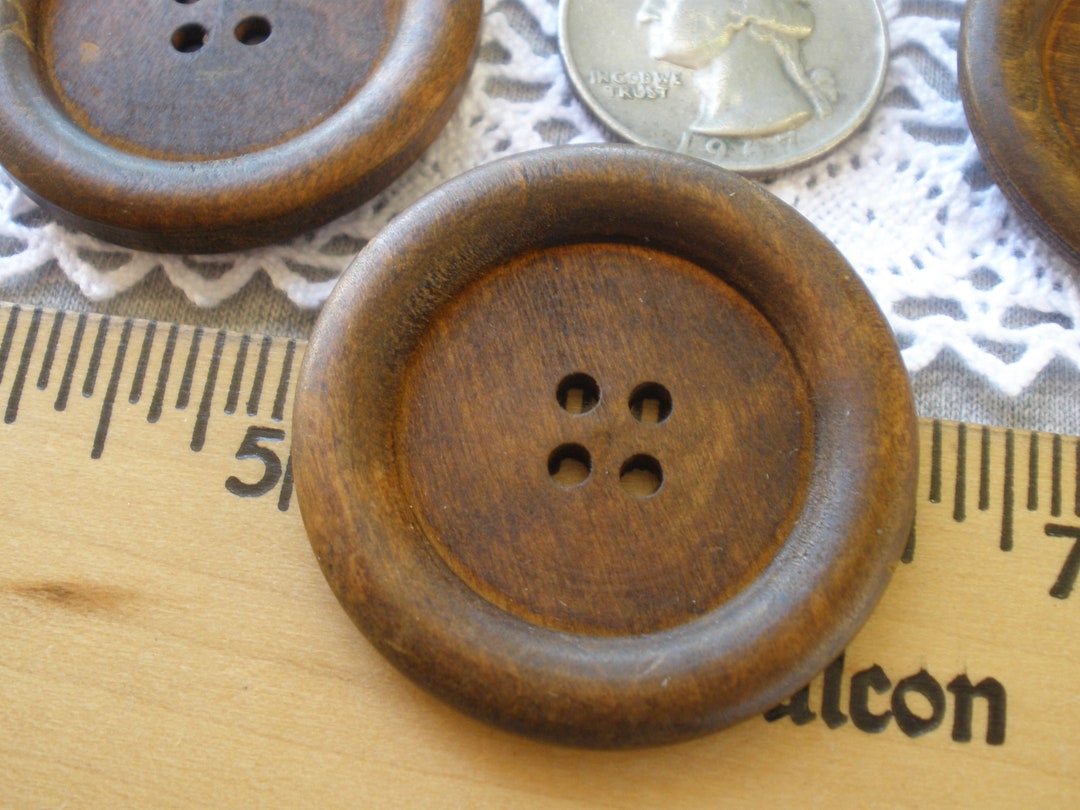 38MM Wood Coat Buttons Extra Large 1.5" 60L Medium Stain Rounded Rim 4 ...