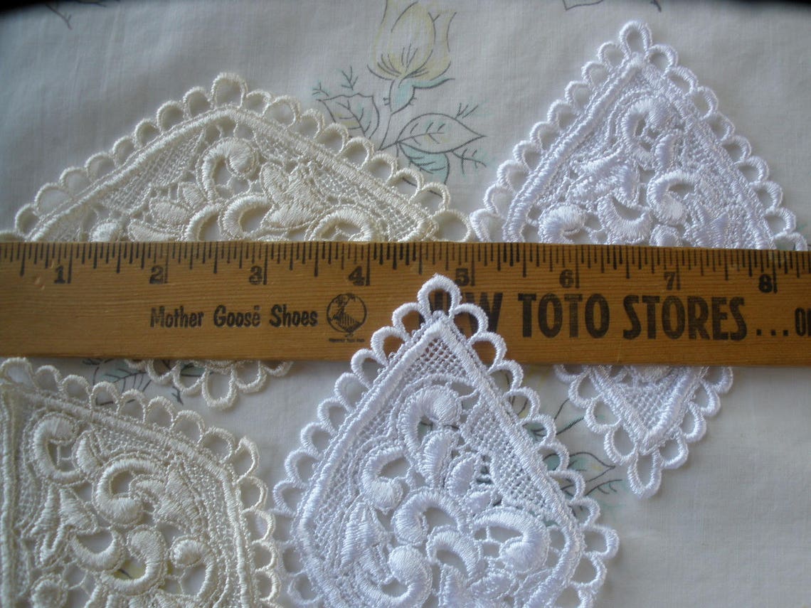 Bright White or Cream Venise Lace Diamond Floral Applique Embellishment ...