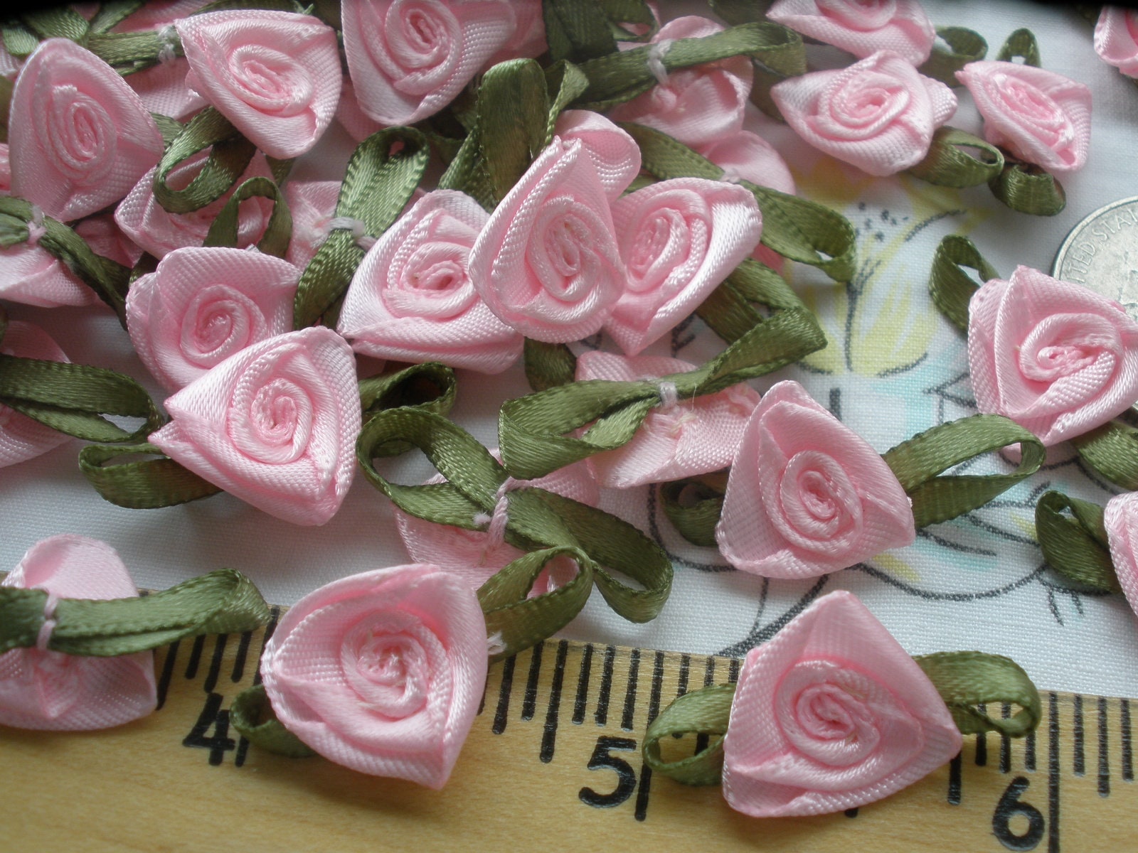 Tiny Petal Pink Satin Ribbonwork Flowers Rosettes Hand Sewn | Etsy
