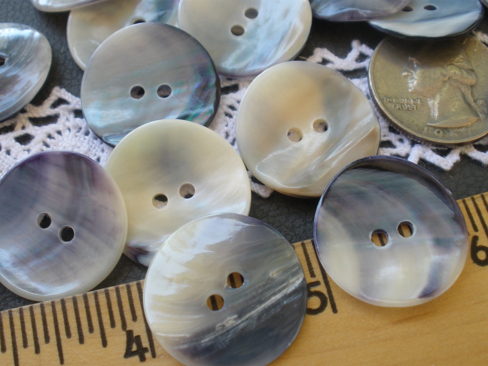 Blueberry & Cream MOP Shell Buttons 22MM 36L 7/8" Pearl 2 Hole Sew on 6 ...