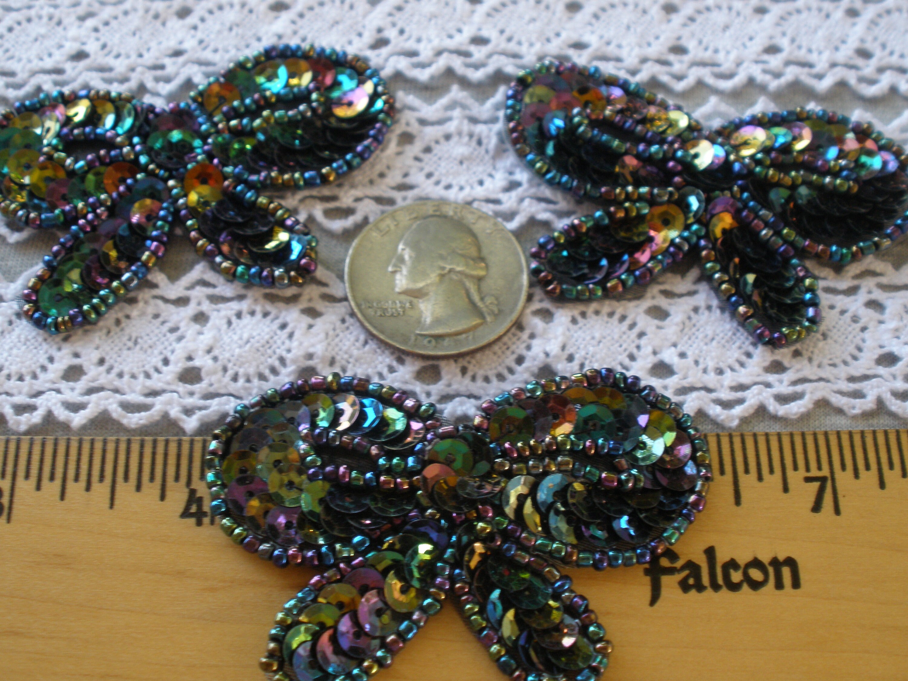 Dark Rainbow Sequin Beaded Bow Applique Embellishment 2 | Etsy