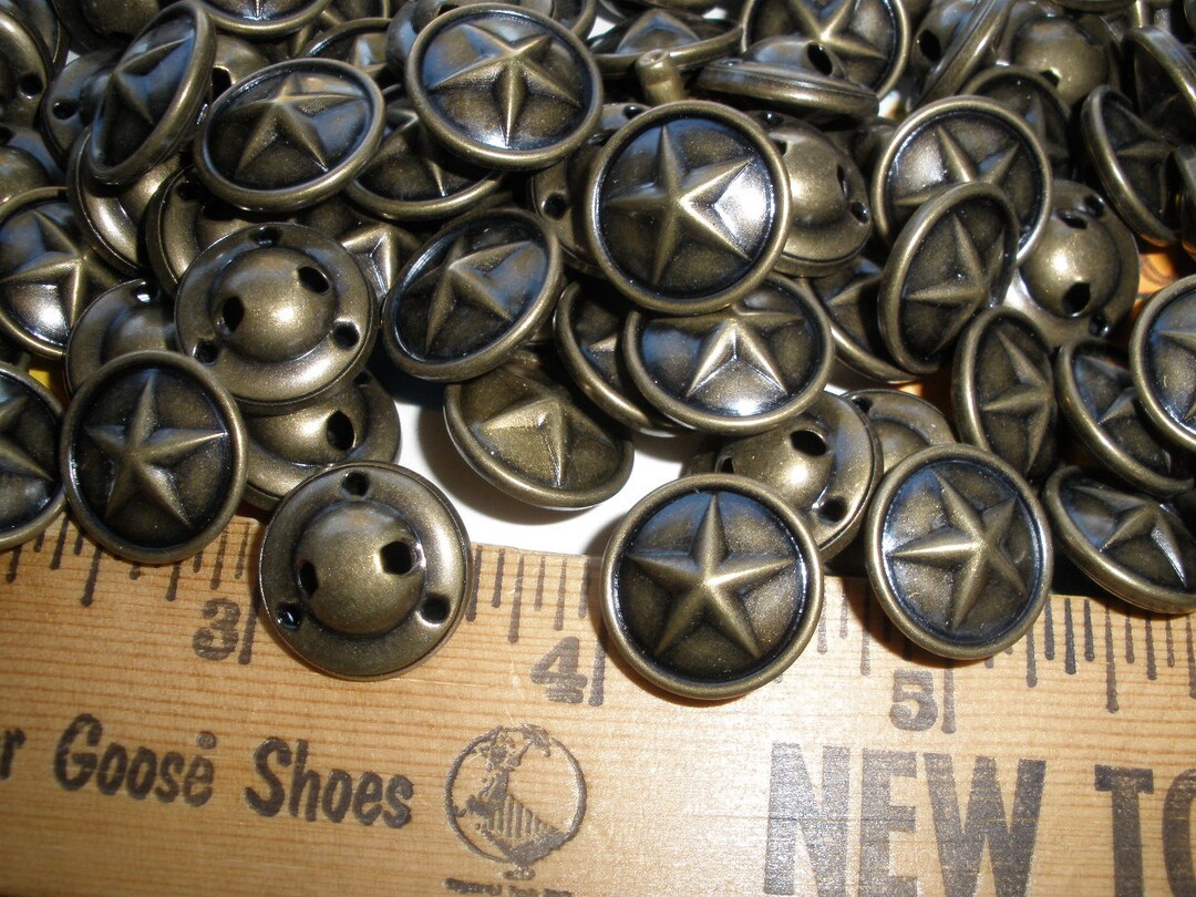 Antique Brass Bronze Star Shank Buttons Hollow Metal 24 Size 24L (5/8 ...