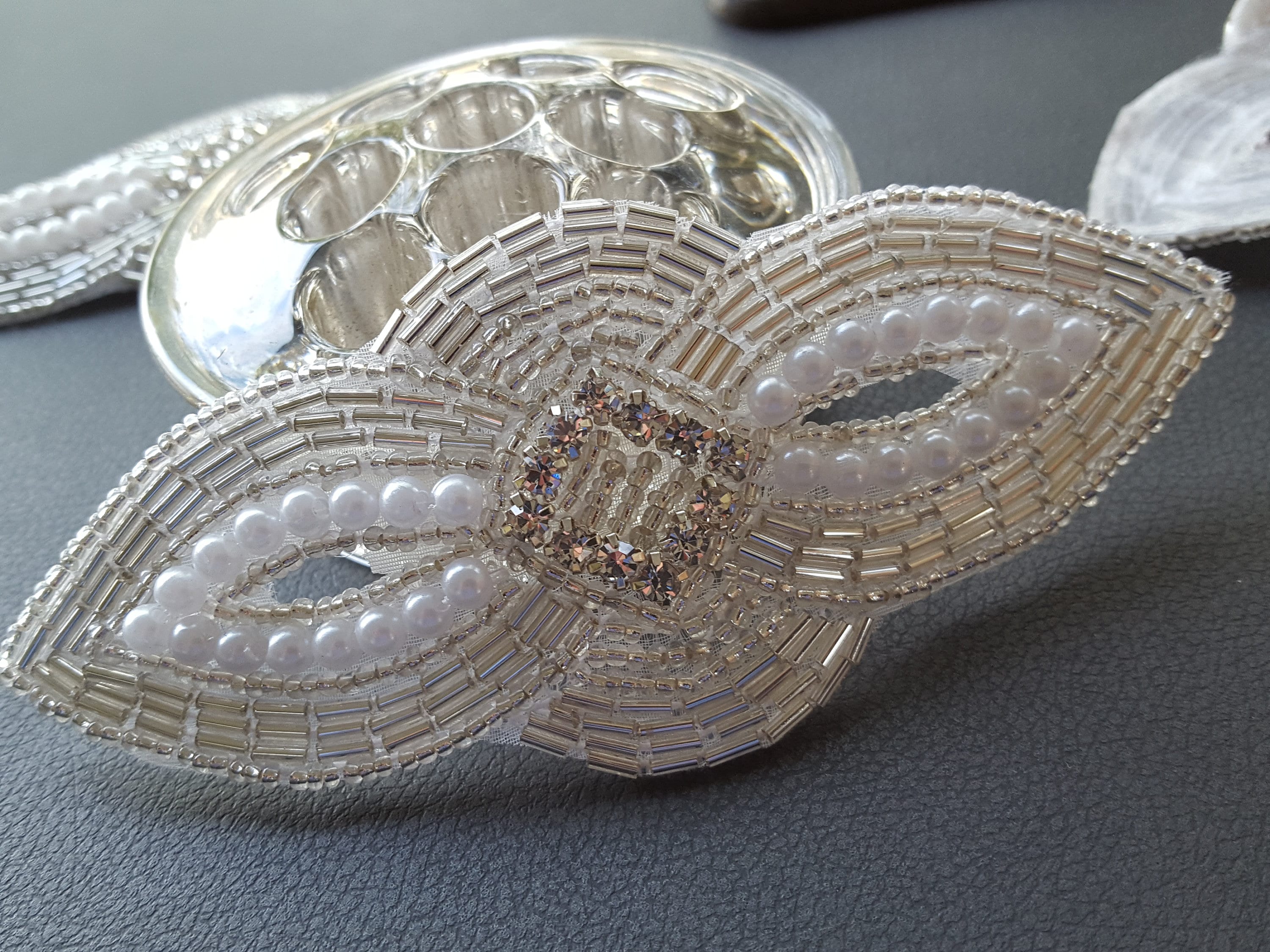 Beaded Applique Embellishments Clear Rhinestone & Faux Pearl | Etsy