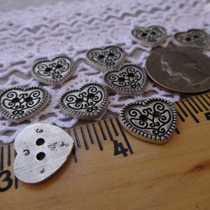 15MM Vintage Heart Buttons Silver Black Size 24L 5/8" Matte Antique ...