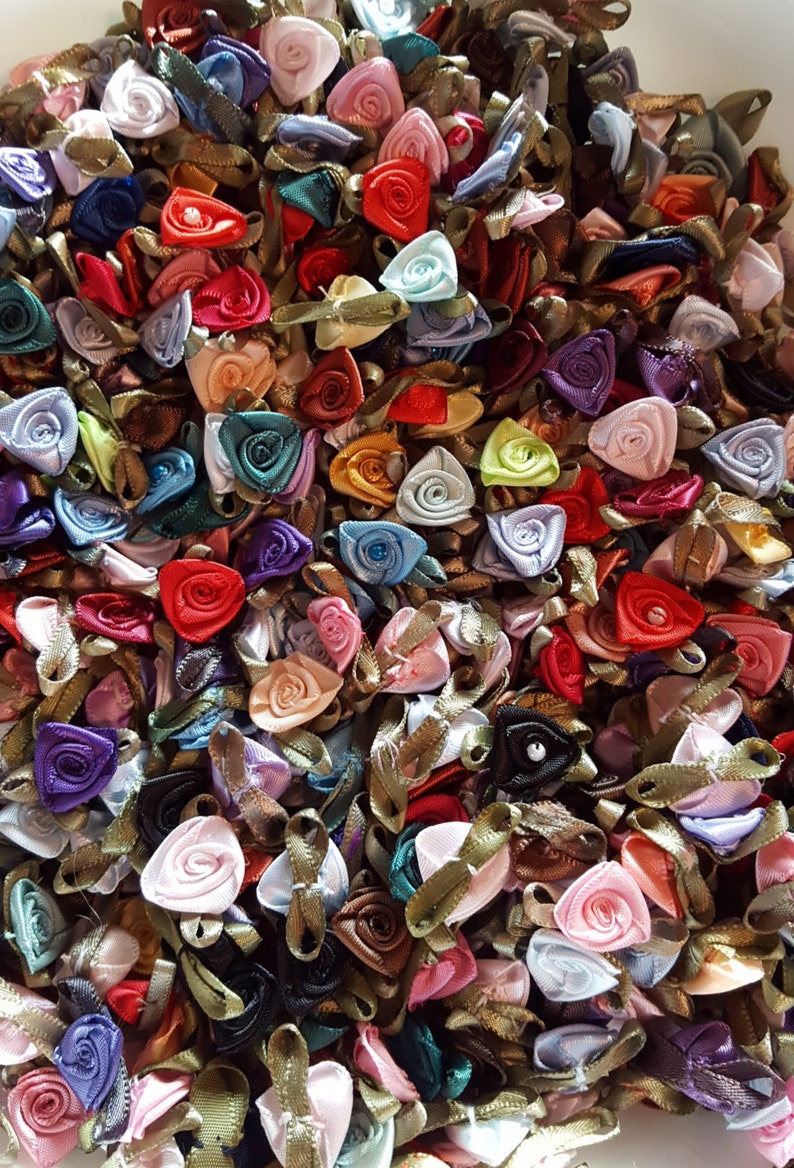 Mixed Satin Rosettes Hand Sewn Ribbon Appliques 1/2 Cup 124 Pieces ...
