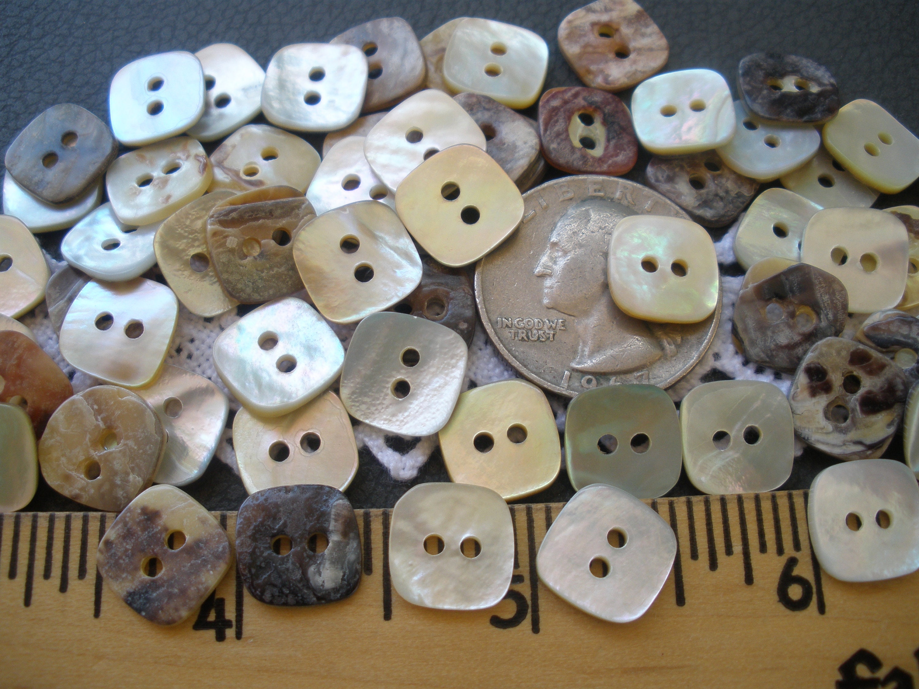 Square MOP Shell Buttons Natural 11mm by 13mm 20L 1/2" Pearly White ...