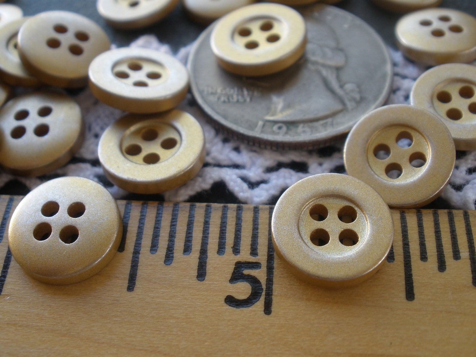 Very Light Gold Color Shirt Buttons Size 18L 11mm 7/16" 4 Hole Recessed ...