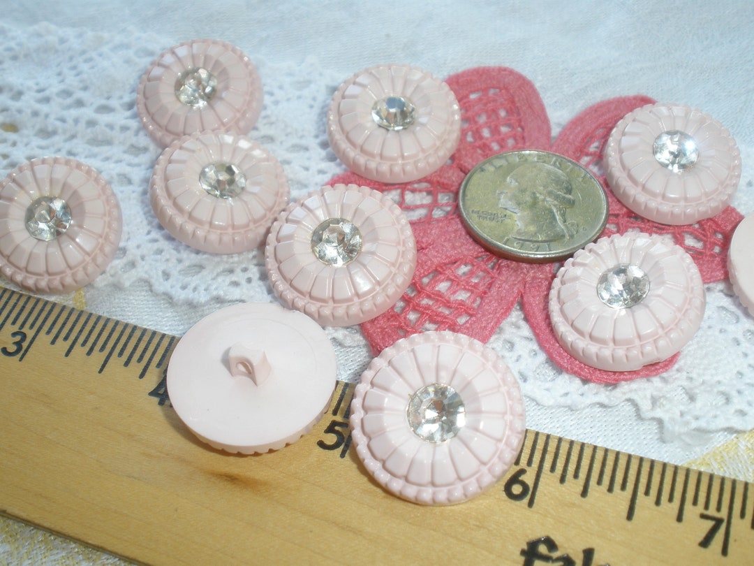 Palest Pink Plastic Shank Large Center Rhinestone Buttons 7/8" 22mm 36L ...