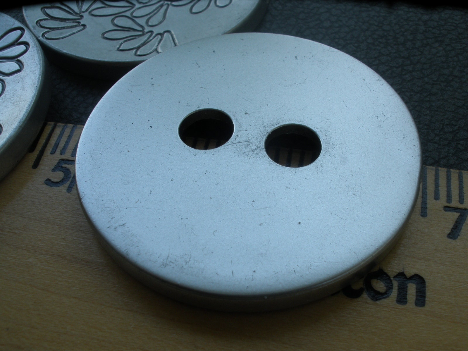 Extra Large 43MM Matte Silver Buttons Black Etched Floral Pattern ...