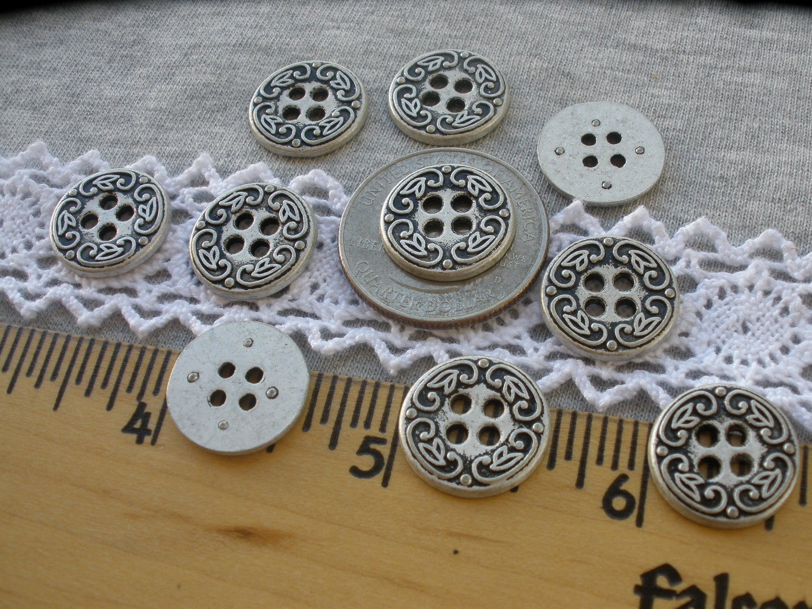 Matte Antique Silver Floral Shirt Buttons 24L 15mm 5/8" 4 Hole Sew on ...