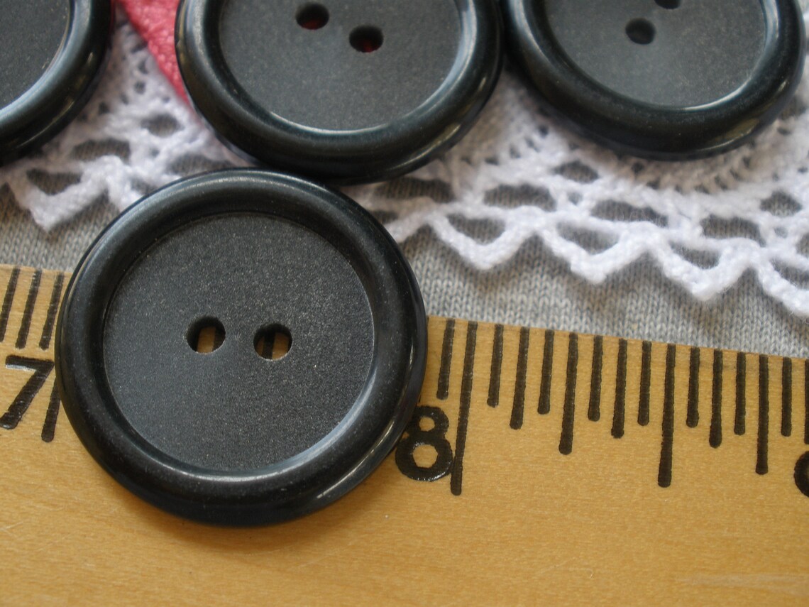 23MM Matte Black Buttons Textured Front With Shiny Rim 24 Plastic 7/8 ...
