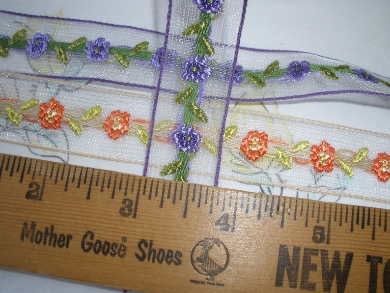 Embroidered Organza Ribbon Peach or Purple Flowers 20MM - Etsy