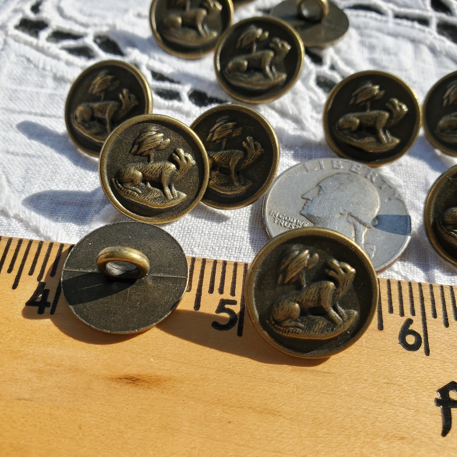 Fox in Forest Antique Brass Tone Metal Shank Buttons Size 28L (11/16 ...