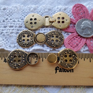 Antique Gold Tone Sweater Clasp Button Shape Hook and Loop Coat ...