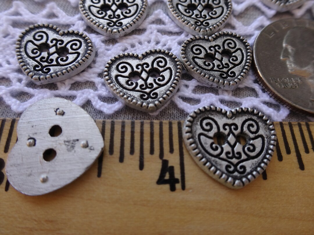 15MM Vintage Heart Buttons Silver Black Size 24L 5/8" Matte Antique ...