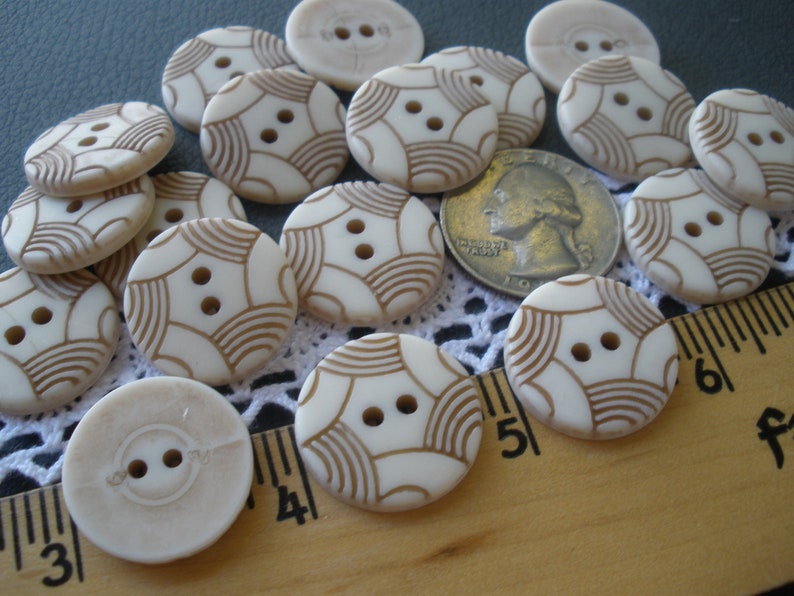 Art Deco Pattern Faux Bone Plastic Buttons 12 Pcs Size 32L 13/16" 20MM ...