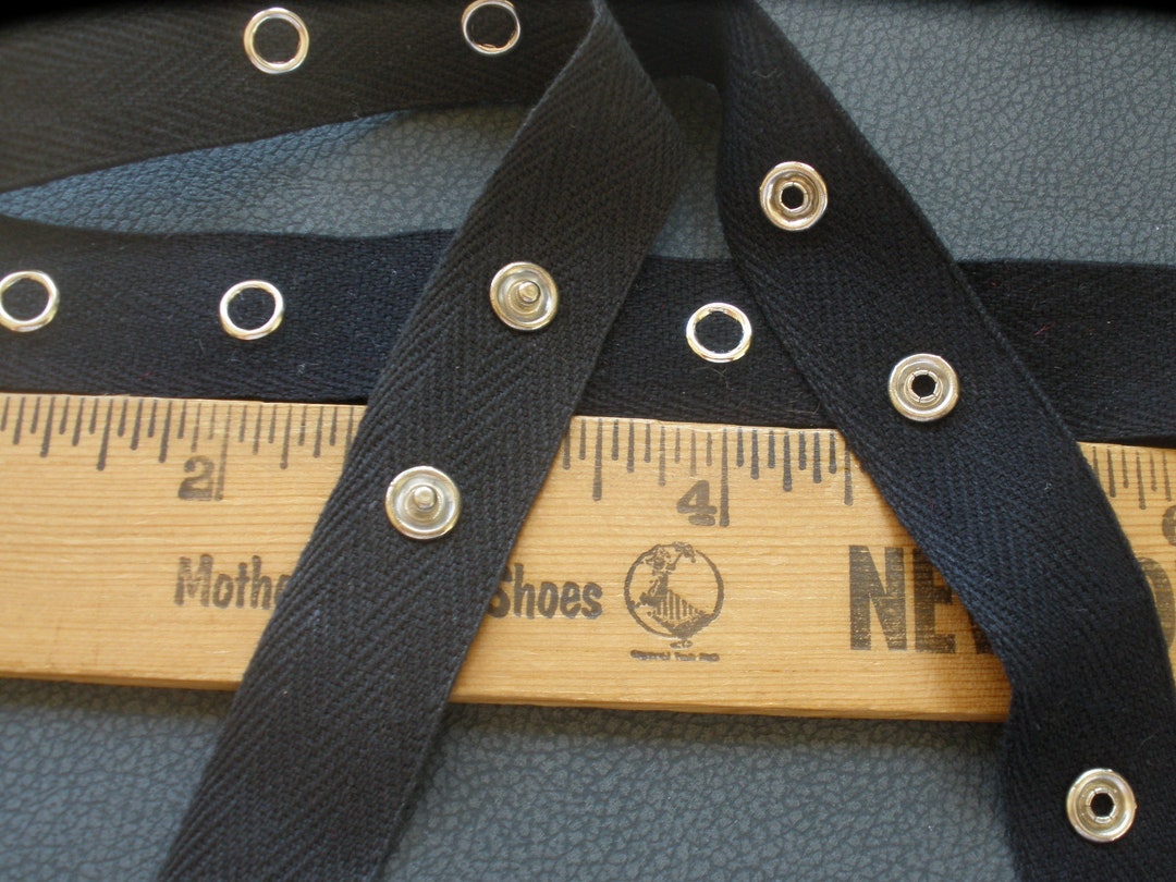 3 Yards Black Snap Tape Cotton Twill Silver Metal 2 by 1 BTY 3/4" Wide ...