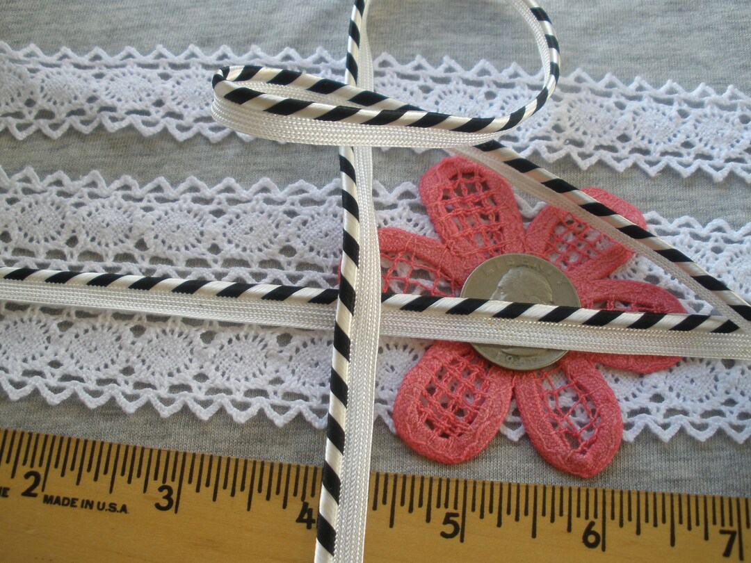 Cool Black / White Stripes Piping Trim Edging Gimp Dolls 5/16" Mixed ...