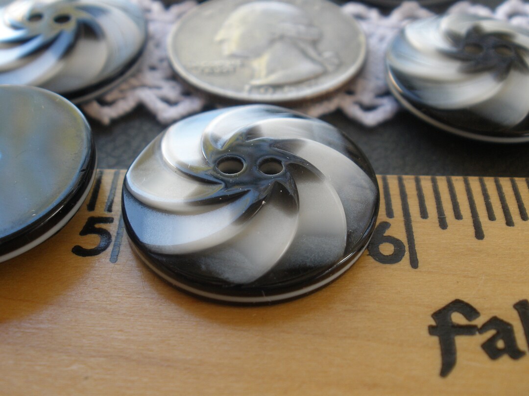 Vintage Rhodoid Button Lea Stein Laminates Black to Silver White Gray ...