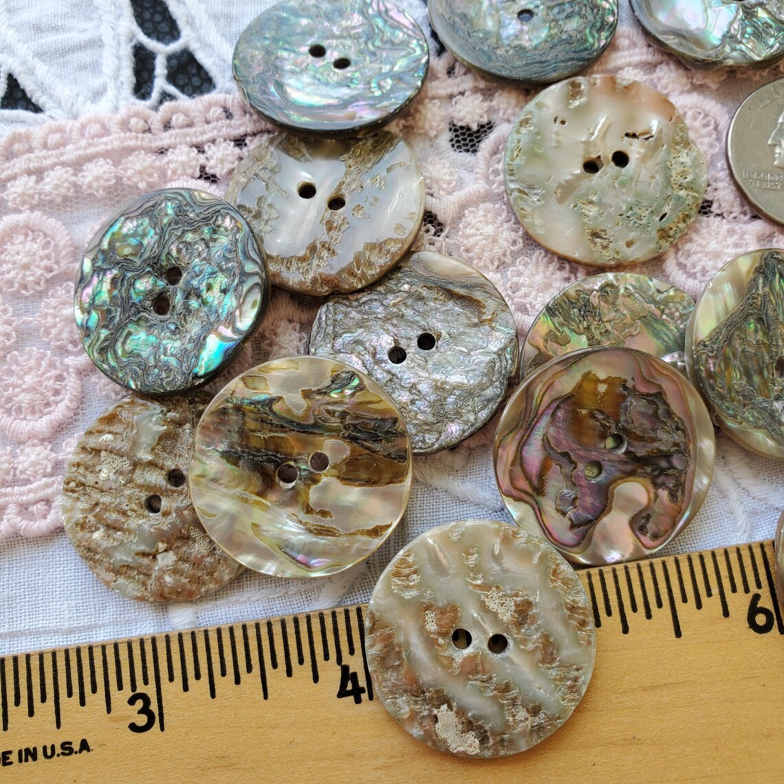 28MM Abalone Shell Buttons Natural 1 1/8 Inch 45L Pearly Rainbow MOP ...