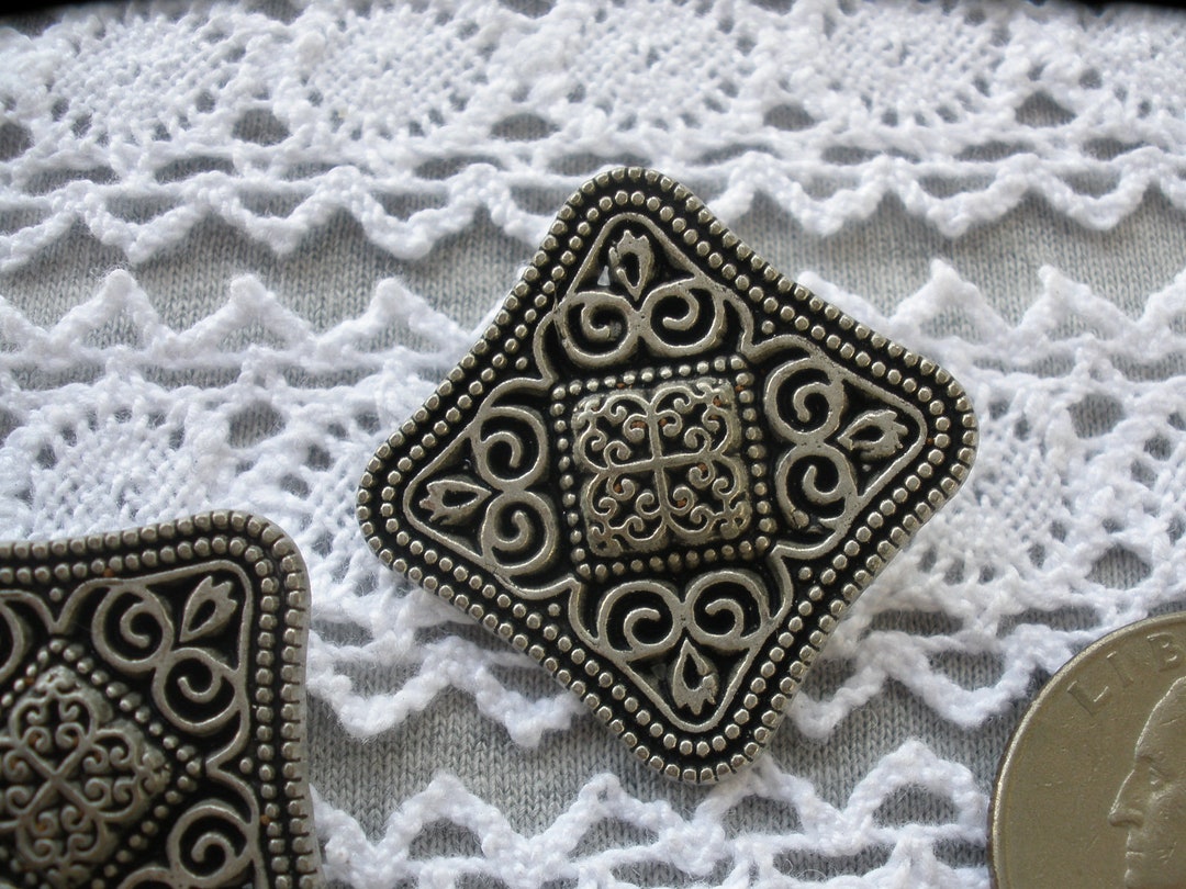 32MM Square Filigree Buttons Antique Silver Pewter Coat Shank 1.25" by ...