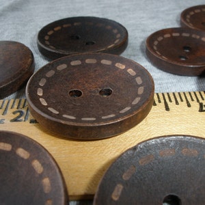 30MM Stitched Wood Coat Buttons Sew-on Dark Stain Finish Wooden 2 Hole ...
