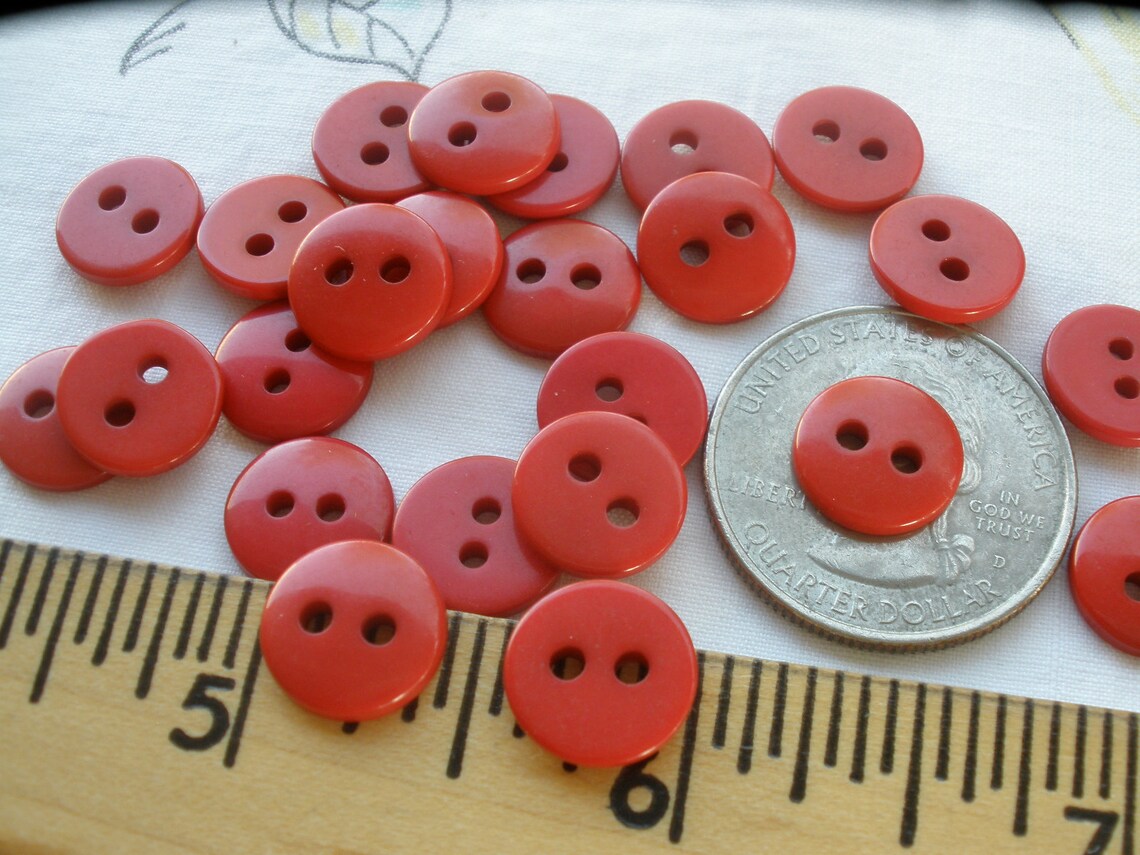11MM Red Buttons 24 Plastic 18L 2-hole 7/16" Sew on Dolls Paper Paper ...