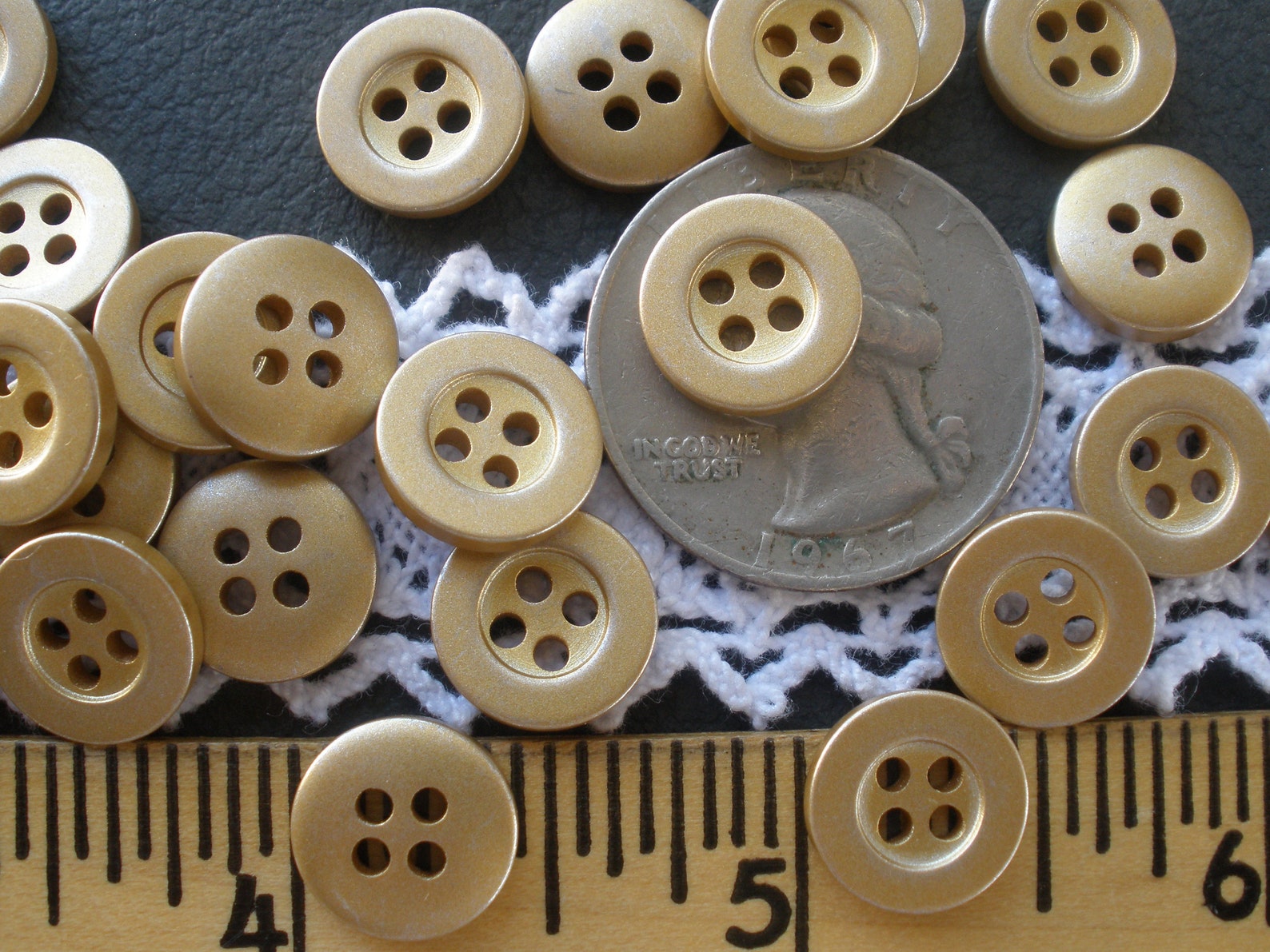 Very Light Gold Color Shirt Buttons Size 18L 11mm 7/16" 4 Hole Recessed ...