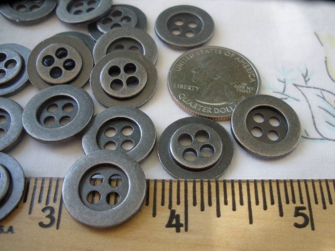 Antique Silver Shirt Buttons Industrial Pewter 28L 17.5mm 11/16" 4 Hole ...