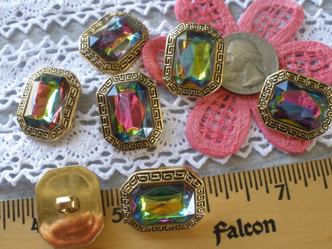Colorful Gem Shape Rhinestone Gold Plastic Shank Buttons 1" 40L 25mm ...