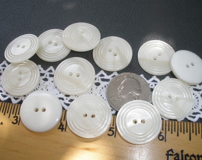 23MM Pearly White Plastic Buttons Raised Rings 24 Pieces 2 Hole Sew on ...